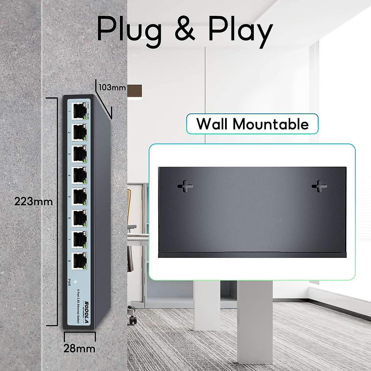 SODOLA 8-Port Unmanaged 2.5G Switch| 8 x 2.5GBASE-T Ports,128Gbps Switching Capacity, Plug & Play/Desktop-Mount/Fanless Metal Design for Home Entertainment or SOHO Networking