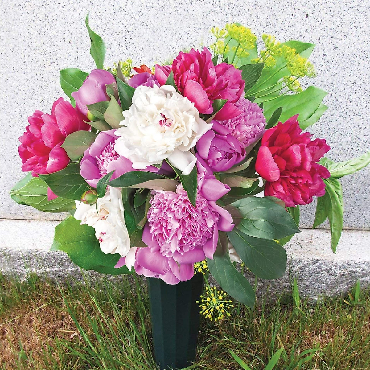 Essentially Yours Memorial Floral Vases with Foam Included - (Green, 6 Pack) | Outdoor In Ground Vases with Stakes, for Fresh and Artificial Flowers