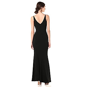 Dress the Population womens Jordan Plunging Drape Front Sleeveless Long Gown With Slit Dress, Black, Medium US