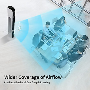 CUUD Oscillating Tower Fan Powerful Cooling Fan with Remote Control Electric Portable Standing Bladeless Floor Fan with 3 Wind Speeds,Timer, LED Display for Bedroom Kitchen Office (34inch, White)