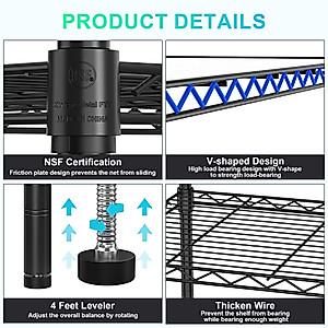Dolonm 5-Tier Storage Shelves Wire Shelving Unit, 1750 LBS NSF Height Adjustable Shelves Organizer, 16" L x 36" W x 72" H, Heavy Duty Metal Garage Shelving for Restaurant, Kitchen, Laundry, Black