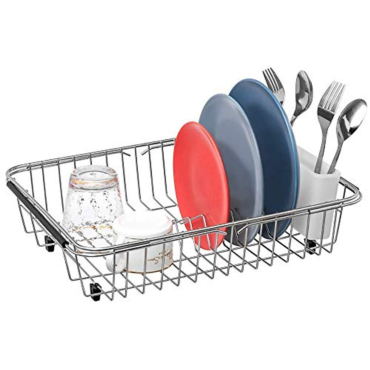 SANNO Dish Drying Rack, Expandable Dish Drainer Over Sink Kitchen Sink Grate Sink Protector for Kitchen Organization Stainless Steel