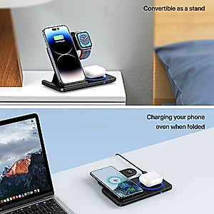 Charging Station for Multiple Devices Apple, 3 in 1 Foldable Wireless Charger Stand, Wireless Charging Station for iPhone 14/13/12/11/XS Max/XS/XR/X/8P, Airpods 3/2/pro, Apple Watch 8/7/6/5/4/3/2/SE