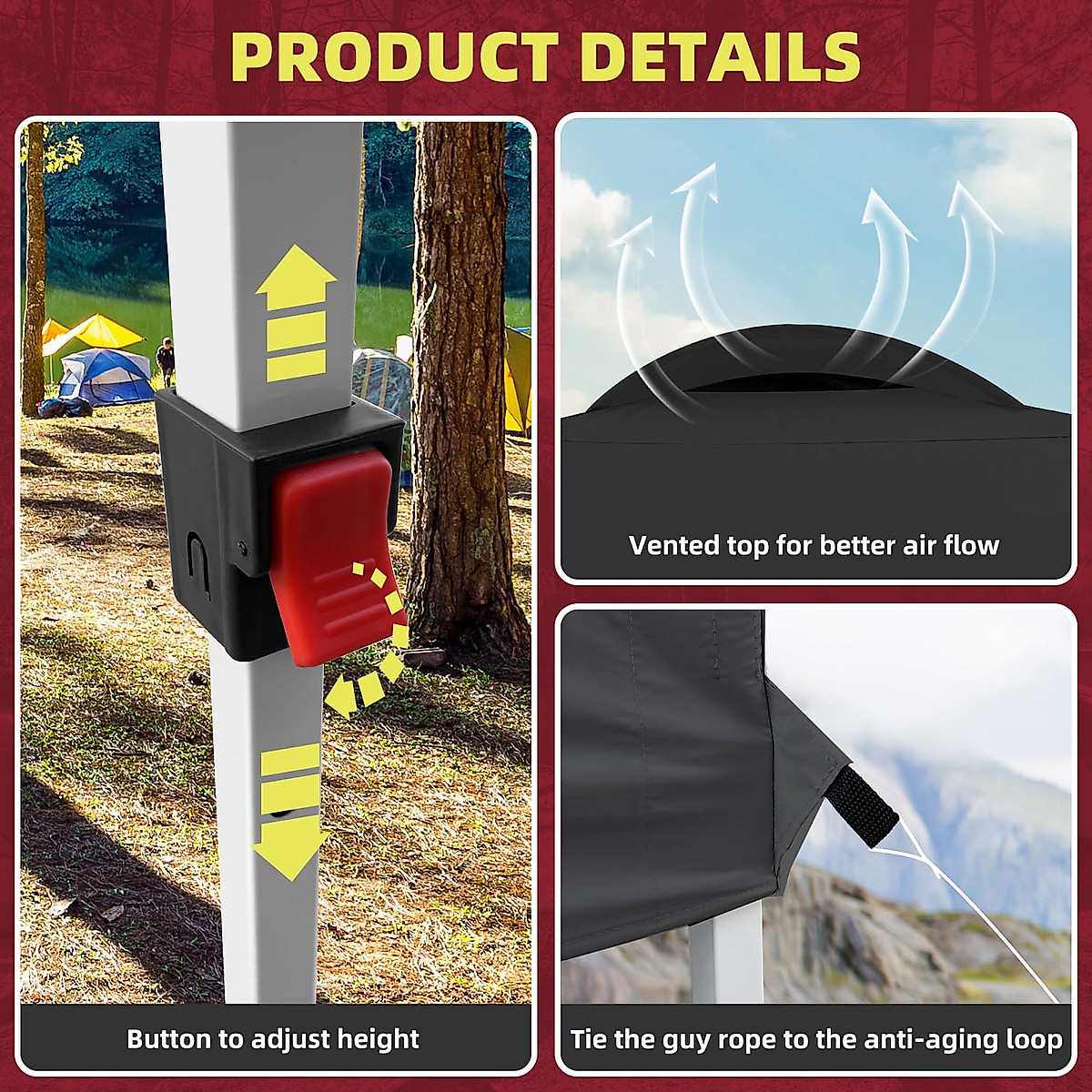 VOYSIGN 10x10 Pop Up Canopy Tent, 100 Sq.Ft of Shade - Portable Outdoor Canopy, Shade Canopy, Party Tent, Included 1 x Rolling Storage Wheeled Bag, 4 x Weight Bags, 4 x Guylines, 8 x Stakes…