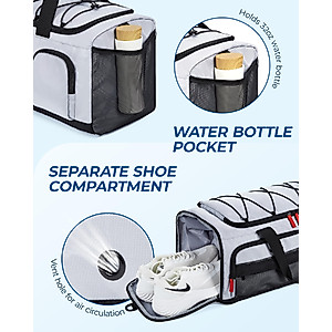 BAGSMART Gym Bag for Women & Men, 35L Sports Travel Duffel Bag with Shoe Compartment，Anti-Theft Carry On Weekend Bag for Airplane, Water Resistant Workout Overnight Backpack for Travel Gym,Grey