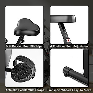 MAIBO Foldable Exercise Bike, Folding Exercise Bike Portable Upright Stationary Bike With Adjustable Seat, 8-Level Magnetic Resistance, Heart-Rate Monitor,LCD Dial for Home Gym Workout