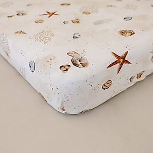 Pobibaby - 2 Pack Premium Pack N Play Sheets Fitted for Standard Pack and Plays and Mini Cribs - Ultra-Soft Jersey Knit, Stylish Ocean Pattern, Safe and Snug for Baby (Seaside)