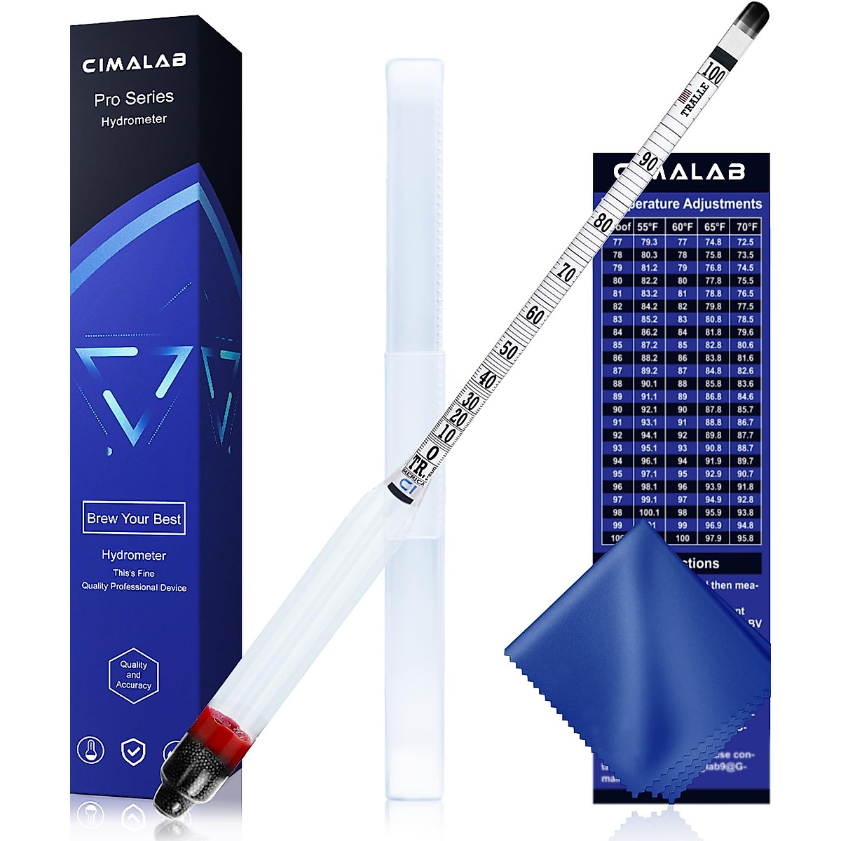 Cimalab Hydrometer Alcohol Meter, Hydrometer Alcohol 0-200 Proof and Tralle Alcohol Hydrometer, Alcohol Proof Tester Hydrometer, Alcohol Tester for Liquor/Moonshine/Spirits/Proofing/Distilled