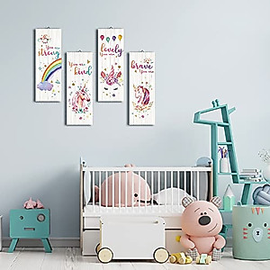 4 Pcs Unicorn Rainbow Motivational Wall Hanging Sign for Girls Children Room Wall Art Inspirational Quotes Wood Unicorn Hanging Plaque Bedroom Decorations for Baby Toddler Kids Teen