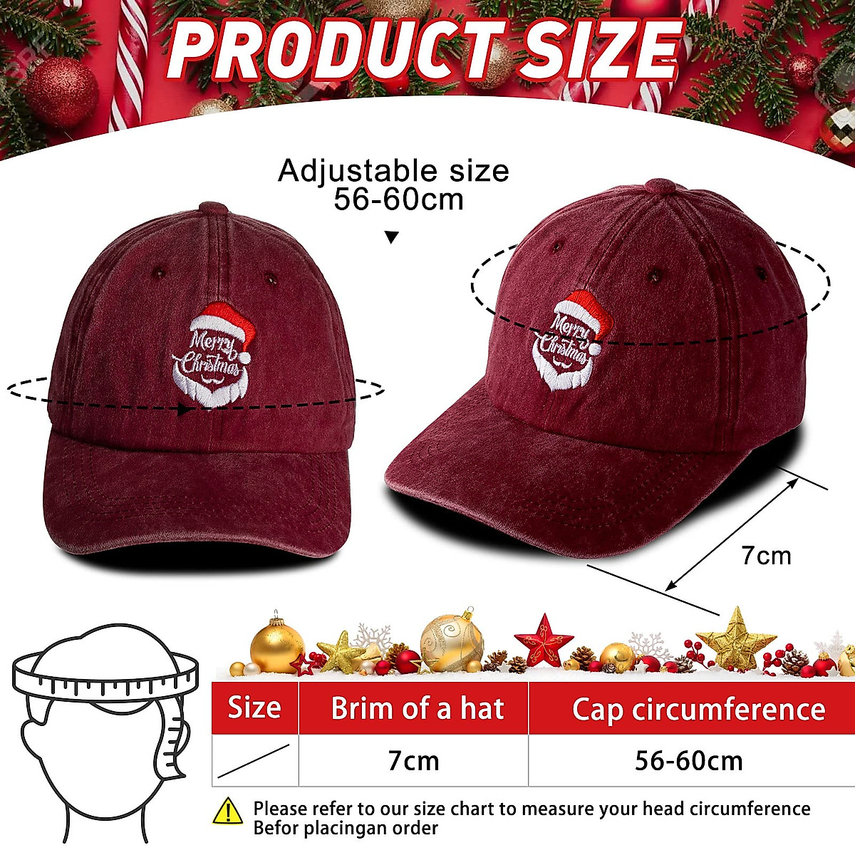 4 Pcs Christmas Hat Christmas Baseball Cap Embroidered Santa Hat Adjustable Washed Funny Baseball Cap for Men Women