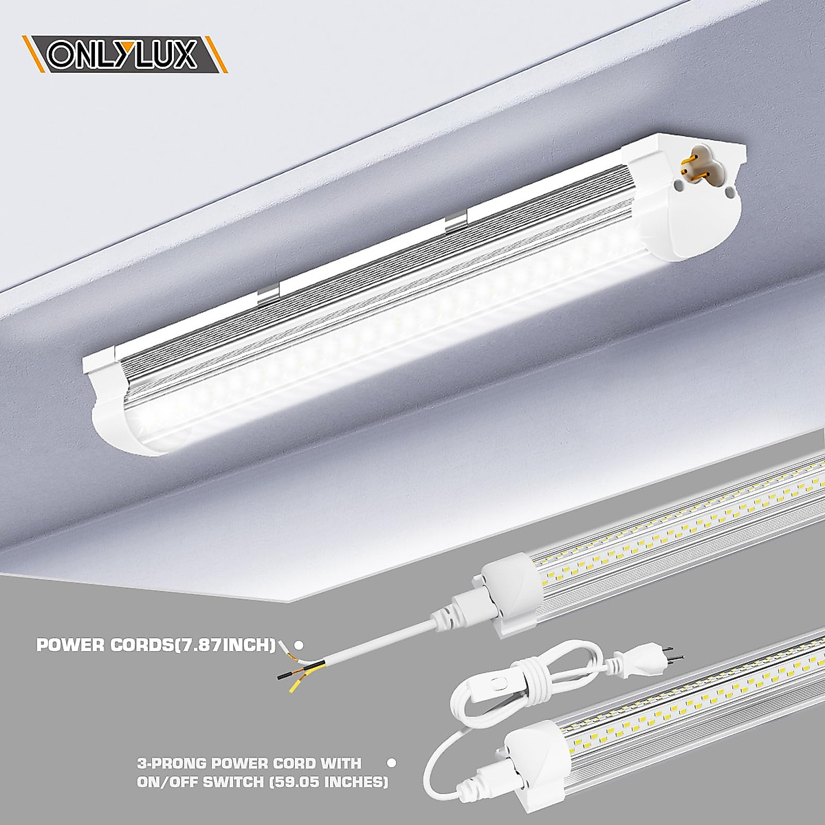 ONLYLUX LED Shop Lights, LED Tube Light 25W 6000K, Led Garage Light, Super Bright, Under Cabinet Lighting, Linkable with Plug LED Light for Workbench Workshop Basement (2 Pack)