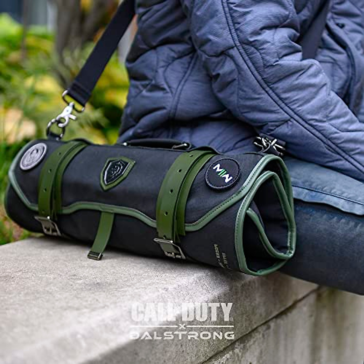 Dalstrong Premium Chef Knife Roll - Call of Duty Edition - Black Waxed Canvas - Nylon and Leather Straps - 22 Pockets + 1 Quick Access Rear Pocket - Adjustable Strap