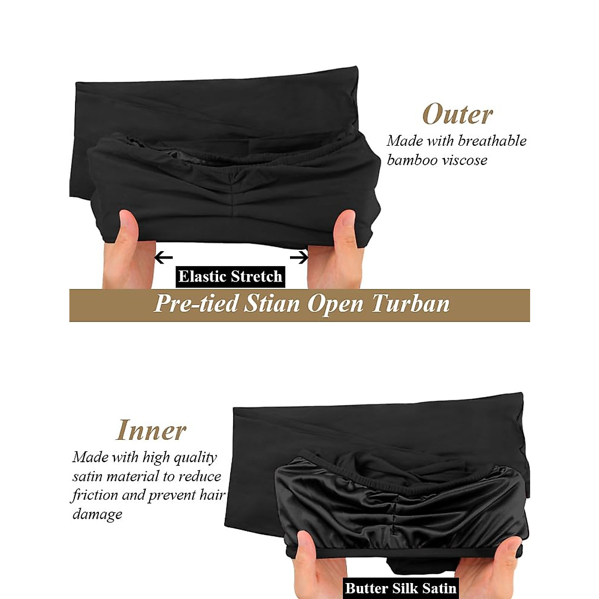 Ababalaya Satin Lined Open Turban Headband Mens Sweatband Sports Headband for Running,Cycling,Basketball,Yoga,Fitness Workout Stretchy Unisex Hairband, Black, 1 PCS