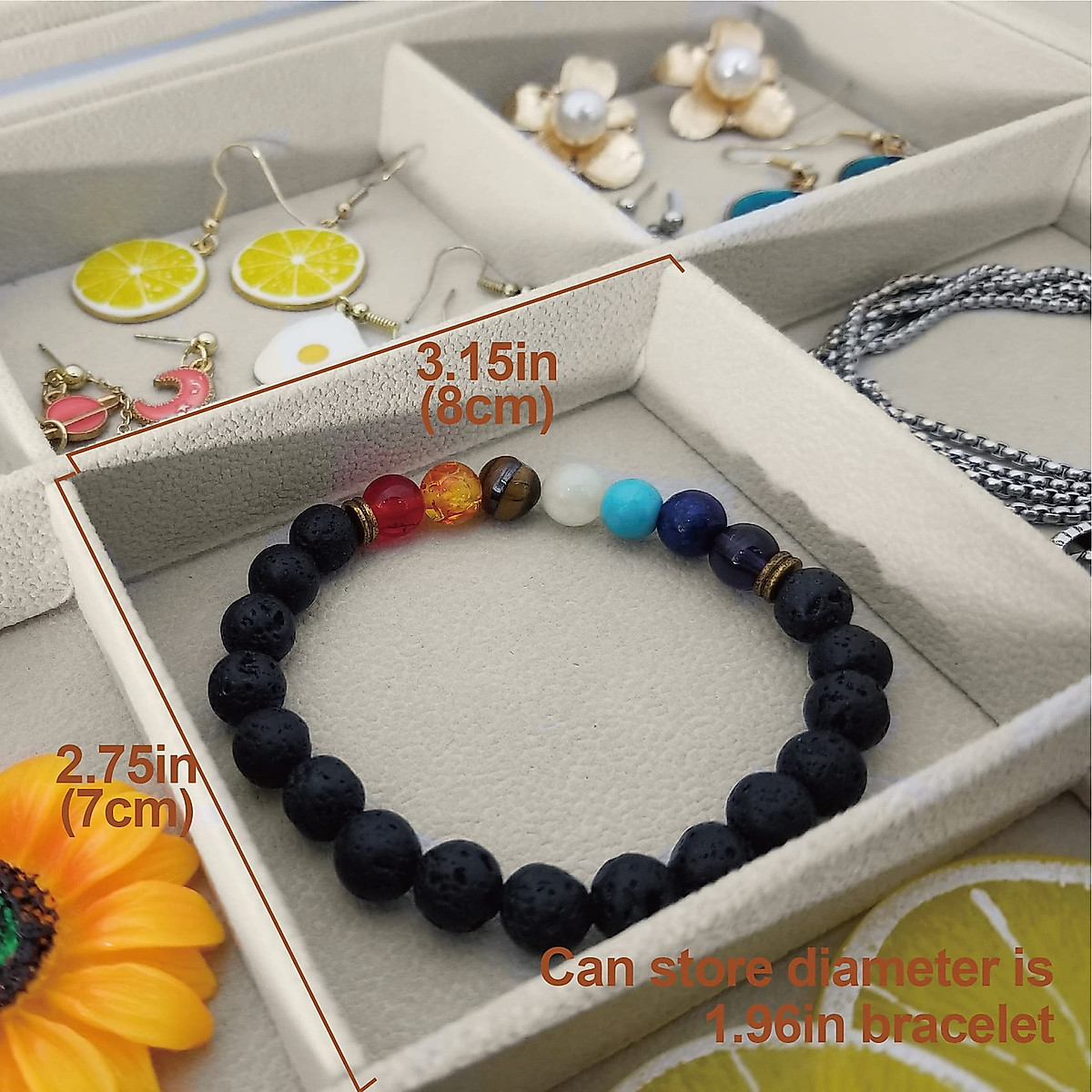 BesyPro 12 Grids Bracelet Organizer Box Ice Velvet Bangles Jewelry Storage Tray with Transparent Lid (Beige)