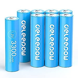 Deleepow AA Rechargeable Batteries NiMH, 3300mAh High Capacity Pre-Charged Double A Battery, 1.2V Low Self Discharge, Pack of 8