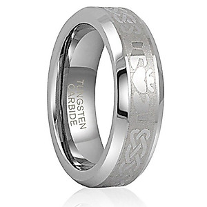 6MM Tungsten Carbide Beveled Edge Classic Irish Claddagh Design Wedding Band Ring For Men or Women