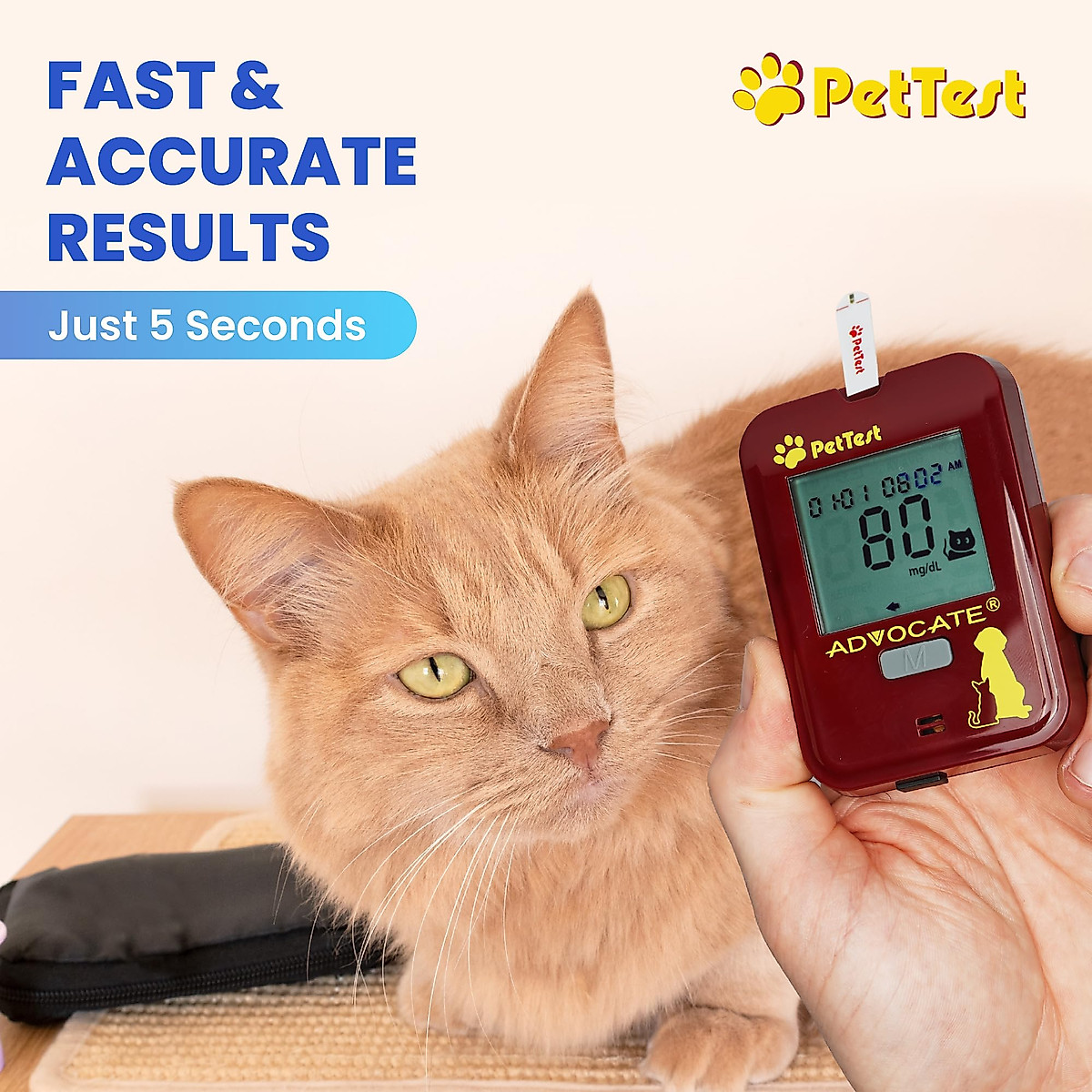 PetTest Blood Glucose Test Strips, Easy Open for Use with a Glucometer Monitor for Dogs & Cats, sterilized and Individually Sealed, 50 Pieces