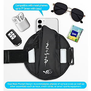 HiRui Universal Sports Armband Comfort Running Armband and Wristband Cell Phone Holder for Exercise Workout, Compatible with iPhone 15/14/Plus/Pro/13 Samsung Galaxy All Phones, Adjustable (Black)