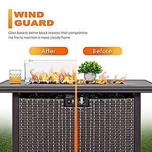 Nuu Garden 27.6'' x 11.7'' x 6.5" Rectangular Fire Pit Wind Guard, Transparent Tempered Glass, Polished Aluminum Brackets, 3M Anti-Slip Pads, Fit for Best Choice 52-inch Fire Table WG01