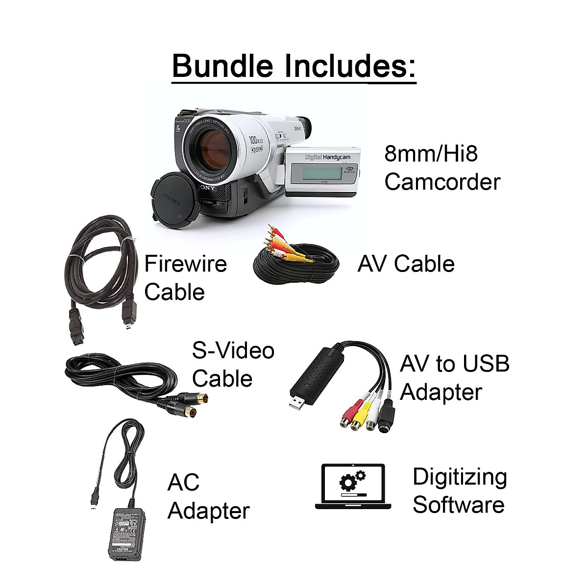 Tech Collector 8mm, Digital8, and Hi8 Transfer Bundle for Digitizing 8mm Tapes and Converting 8mm to DVD, Includes Camcorder and USB Adapter