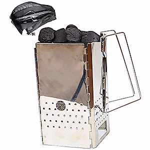 GoodsBeauty Portable Charcoal Chimney Starter Can for BBQ - Stainless Steel Briquette Starter Barbecue Outdoor Cooking Rapid Fire Starter BBQ Grill Briquette Accessories