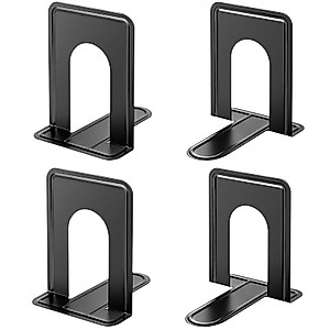 MaxGear Book Ends Universal Premium Bookends for Shelves, Non-Skid Bookend, Heavy Duty Metal Book End, Book Stopper for Books/Movies/CDs/Video Games, 6 x 4.6 x 6 in, Black (2 Pairs/4 Pieces, Large)