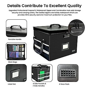 File Box with Lock, Fireproof Document Box with 10 Tab&Inserts, Collapsible File Organizer Filing Cabinet Box, Fire Proof Safe Box File Cabinets for Home Office Hanging Letter/Legal Folder