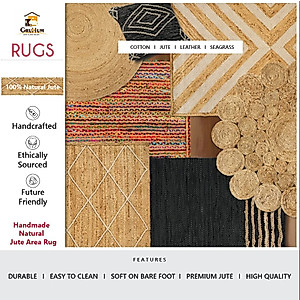 GRUHUM Jute Cotton Area Rug 4x6 ft,Rectangle Natural Handwoven Boho Farmhouse Rustic Vintage EcoFriendly Soft Braided Reversible Rug - Indoor EcoFriendly Kitchen Bedroom Living Room Hallways Enterways