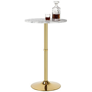 Finnhomy 24'' Round Cocktail Bar Table with Metal Base, Tall Bistro Pub Table, Counter Bar Height Table for Kitchen, Dining Room, Living Room, Easy Assembly, Gold