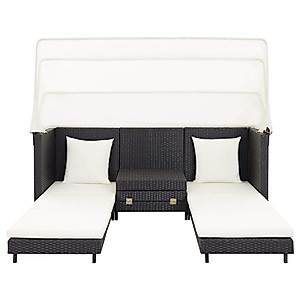 FAMIROSA Extendable 3-Seater Sofa Bed with Roof Poly Rattan Black
