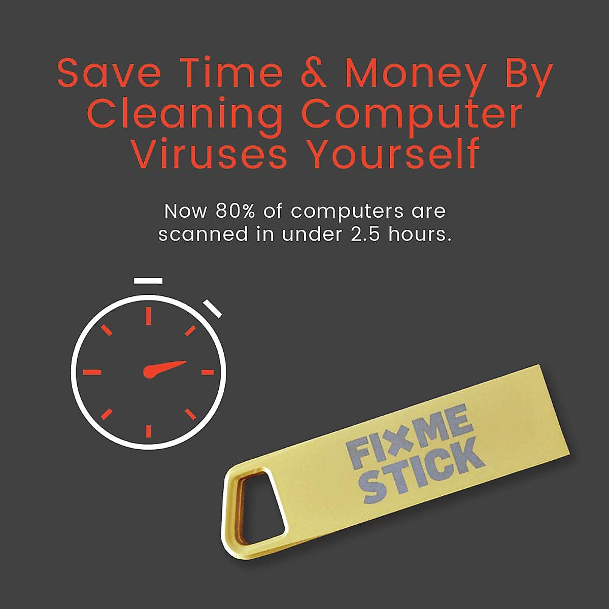 FixMeStick Gold Computer Virus Removal Stick for Windows PCs - Unlimited Use on Up to 3 Laptops or Desktops for 1 Year