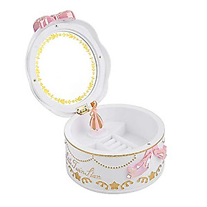 Music Boxes For Girls, Round Music Box for Girls With Mirror, Miniature 360 Degree Rotary Girl And Jewelry Storage Functional Baby Toys(White)