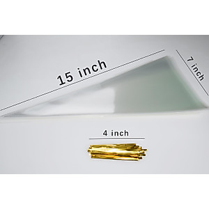 Hustar Cone Treat Bags, 7"x15" 100pcs Large Clear Cellophane Bags for Popcorn with 100pcs ties