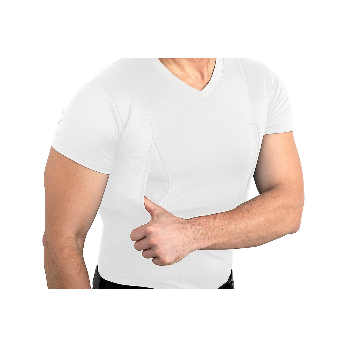CCW Tactical Concealed Carry Holster Shirt | Secure Hook & Loop Pocket with Large Storage | All Season Moisture Wicking Compression Shirt | Mens V-Neck, White L