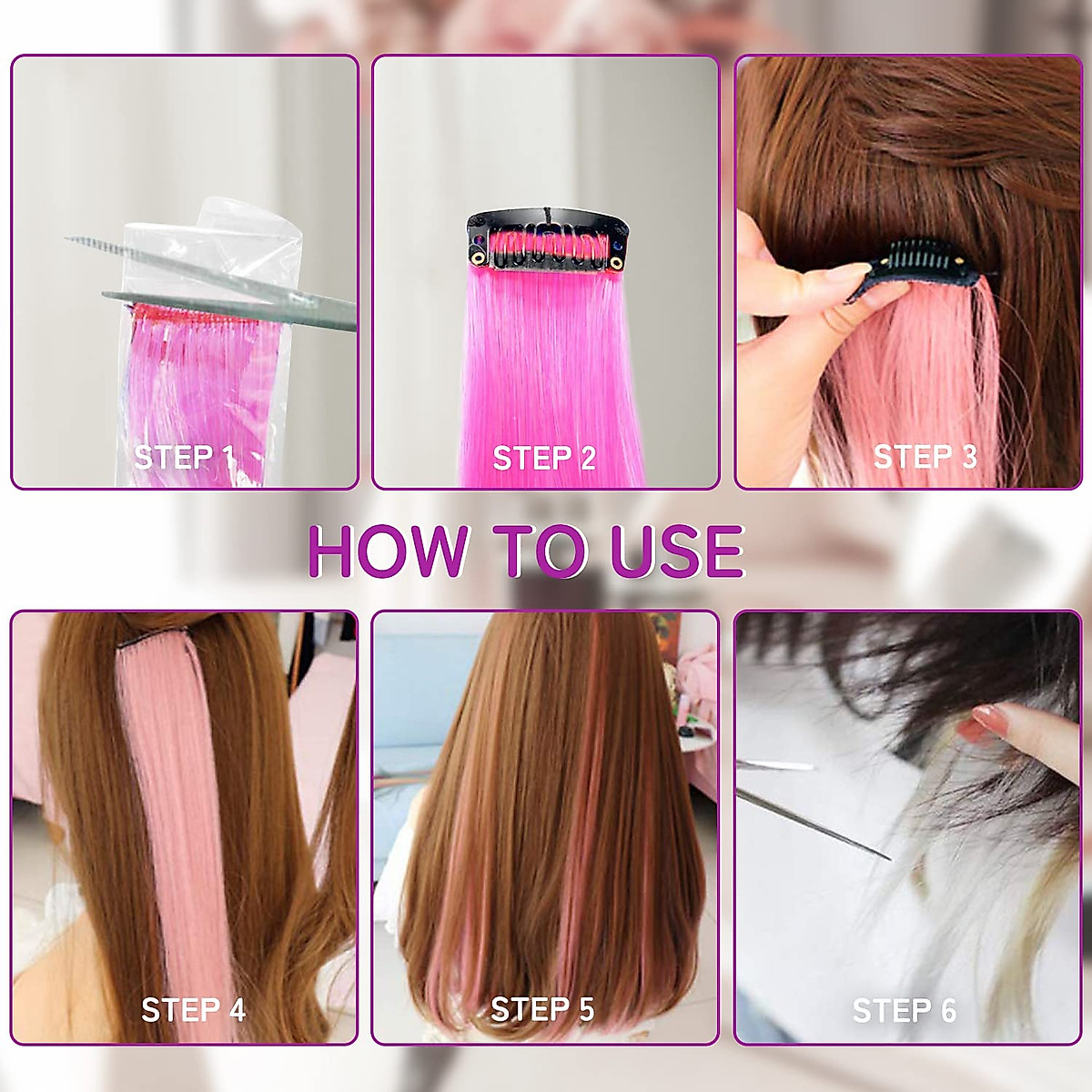 32 PCS Clip in Colored Hair Extensions for Kids, 20 Inches Rainbow Long Straight Hairpieces Synthetic,BEAHOT Hair Extensions-Pretty Gift for Cosplay Dress Up Fashion Party Birthday（32 Colors)