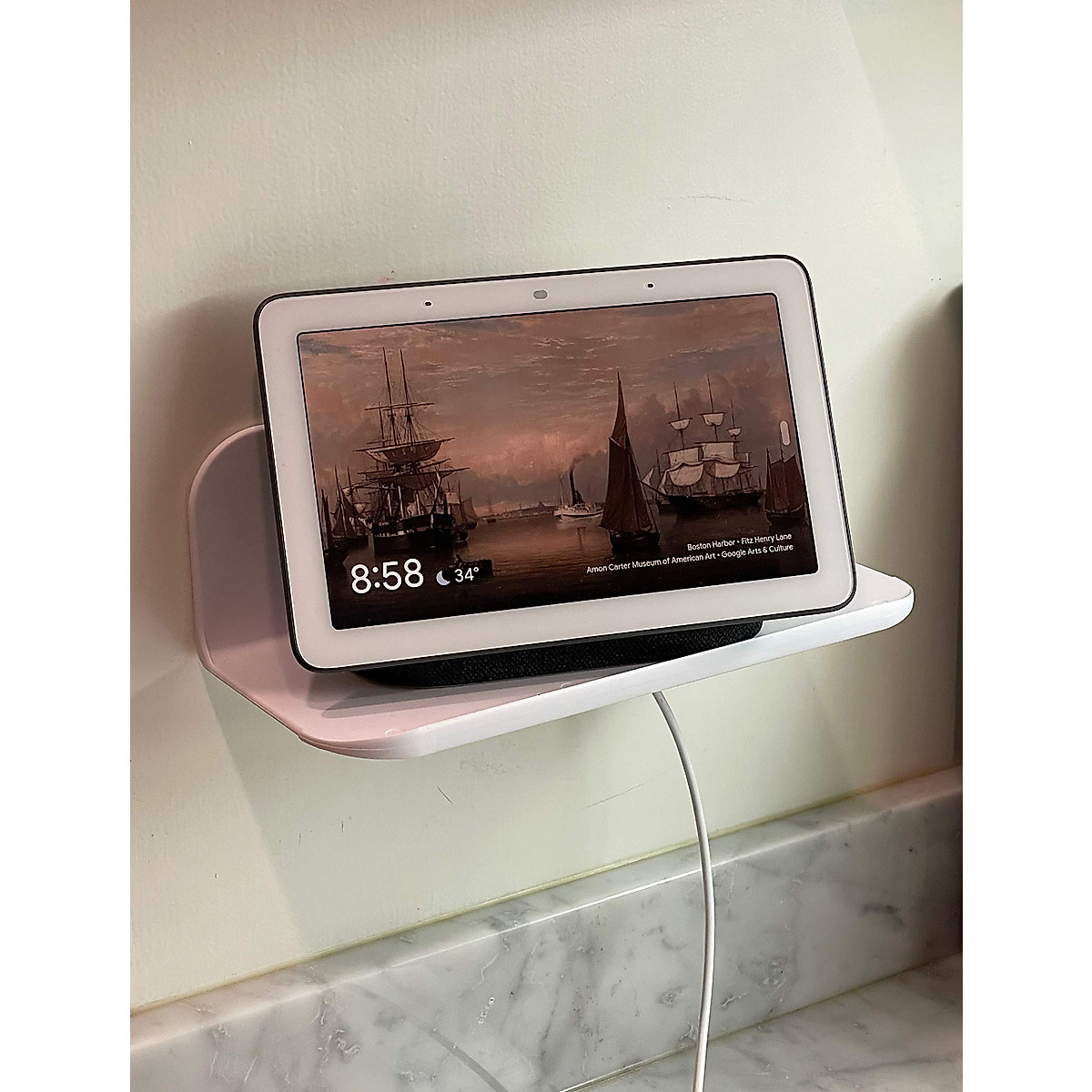 eLhook Made in USA White Stick-On Removable Floating Wall Shelf Textured ABS Molded Plastic with Lipped Edges and Cord Managment | Designed for Stick-On Adhesives or Screws