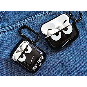 EZICOK Compatible with AirPods Case Don't Touch Me Cool Black Cover with Keychain Big Eyes Cute Cartoon Shockproof Airpod Case Gift for Men Boys, Smooth Soft Protective Skin for Apple Airpods 2 1