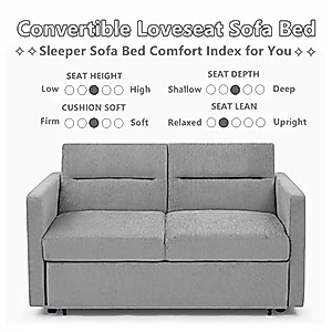Gynsseh Pull Out Loveseat Sleeper, Adjustable Sleeper Loveseat Couch with Pull Out Bed and Side Pockets, 3-in-1 Convertible Sleeper Sofa Bed for Small Spaces Living Room (S3-Gray)