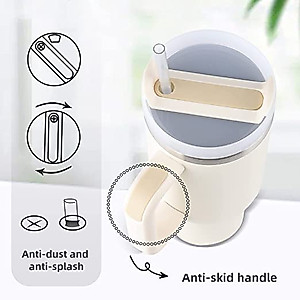 40oz stainless steel vacuum mug with handle and straw flip straw travel mug for men and women (White)