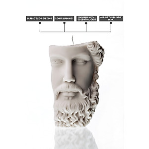 LAWA Greek Face Candle - Large Beautiful David Scented Soy Wax Pillar Candle Elegant Bubble Aesthetic Candle Housewarming Gift Home Room Shelf Decor Idea White