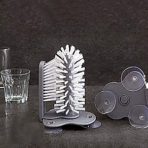 Water Bottle Cleaning Brush Glass Cup Washer with Suction Base Bristle Brush for Beer Cup, Long Leg Cup, Red Wine Glass and More Bar Kitchen Sink Home Tools Grey