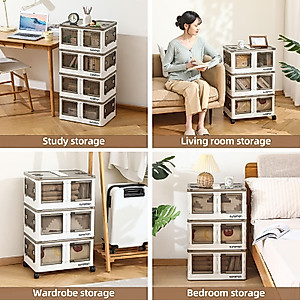 sunamon Storage Bins with Lids, Plastic Storage Bins with 5 Doors, 36Gal Closet Organizers and Storage Stackable Storage Bins Open Front Folding Storage Containers Bins, 4 Pack