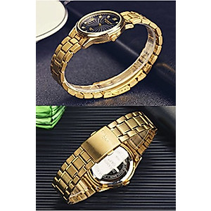 DREAMING Q&P IP Gold Plating Steel Roman Numeral Dial with Rhinestones Luxury Mens Wrist Watches for Man Black 003