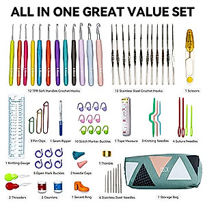 Crochet Hooks Set, 24 Sizes Crochet Needles Kit for Arthritic Hands Ergonomic Soft Grip Handles for Beginners Mothers Girls Large Crochet Supplies with 43Pcs Crochet Accessories and Storage Bag