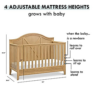 Davinci Sawyer Farmhouse 4-in-1 Convertible Crib in Honey, GREENGUARD Gold Certified