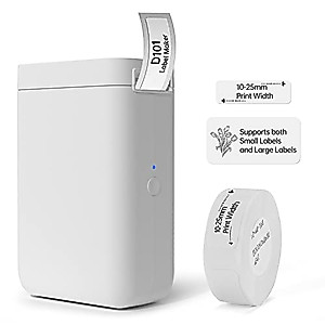 Label Maker Machine, D101 Bluetooth Label Maker with Tape, Small Wireless Label Printer, 0.4"-1"(10-25mm) Print Width for Storage, Office, Home, School, Inkless, USB Rechargeable