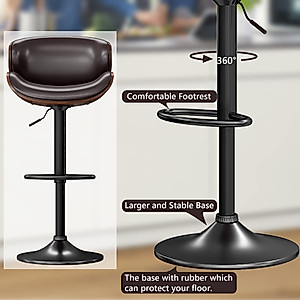 YaFiti Bar Stools Set of 4, Modern Pu Leather Swivel Adjustable Bar Stool Counter Height Stool Set, Bar Chair with Back and Footrest for Kitchen, Dining Room, Brown