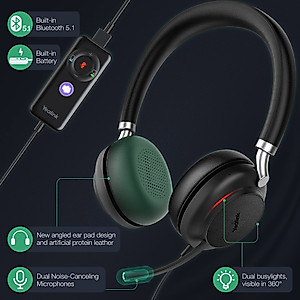Yealink UH38 Bluetooth USB Wired Headset with Microphone Stereo for PC Computer Headset Telephone Headset Teams Certified with Noise-Canceling with 360° Busylight