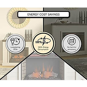 Bridgevine Home Electric Fireplace Mantel with Accent Wood Shelf and Surround, Realistic Logs and Flame Effect, Fireplace TV Stand, Adjustable LED Electric Heater with Remote Control, 48 Inch, White