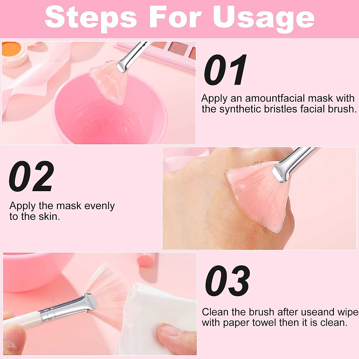 24 Pieces Fan Brush Facial Mask Brush Soft Fan Face Makeup Brush Acid Applicator Esthetician Brush Cosmetic Tools for Mud Clay Mask, Makeup Peel (Pink)
